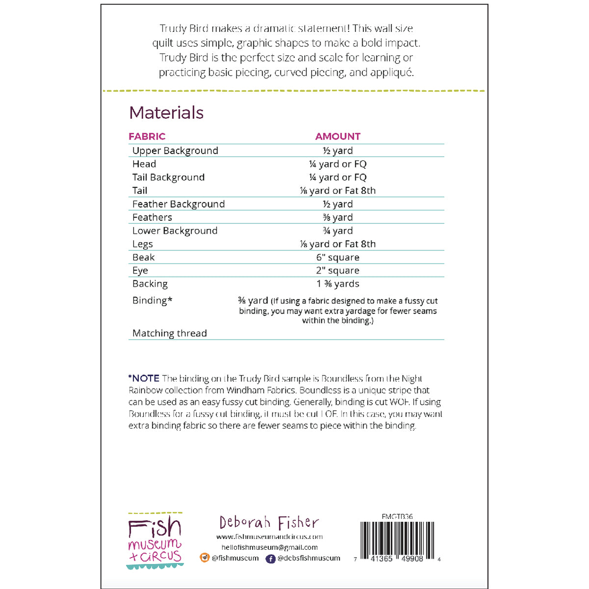 PDF Pattern: Trudy Bird Quilt – Fish Museum and Circus